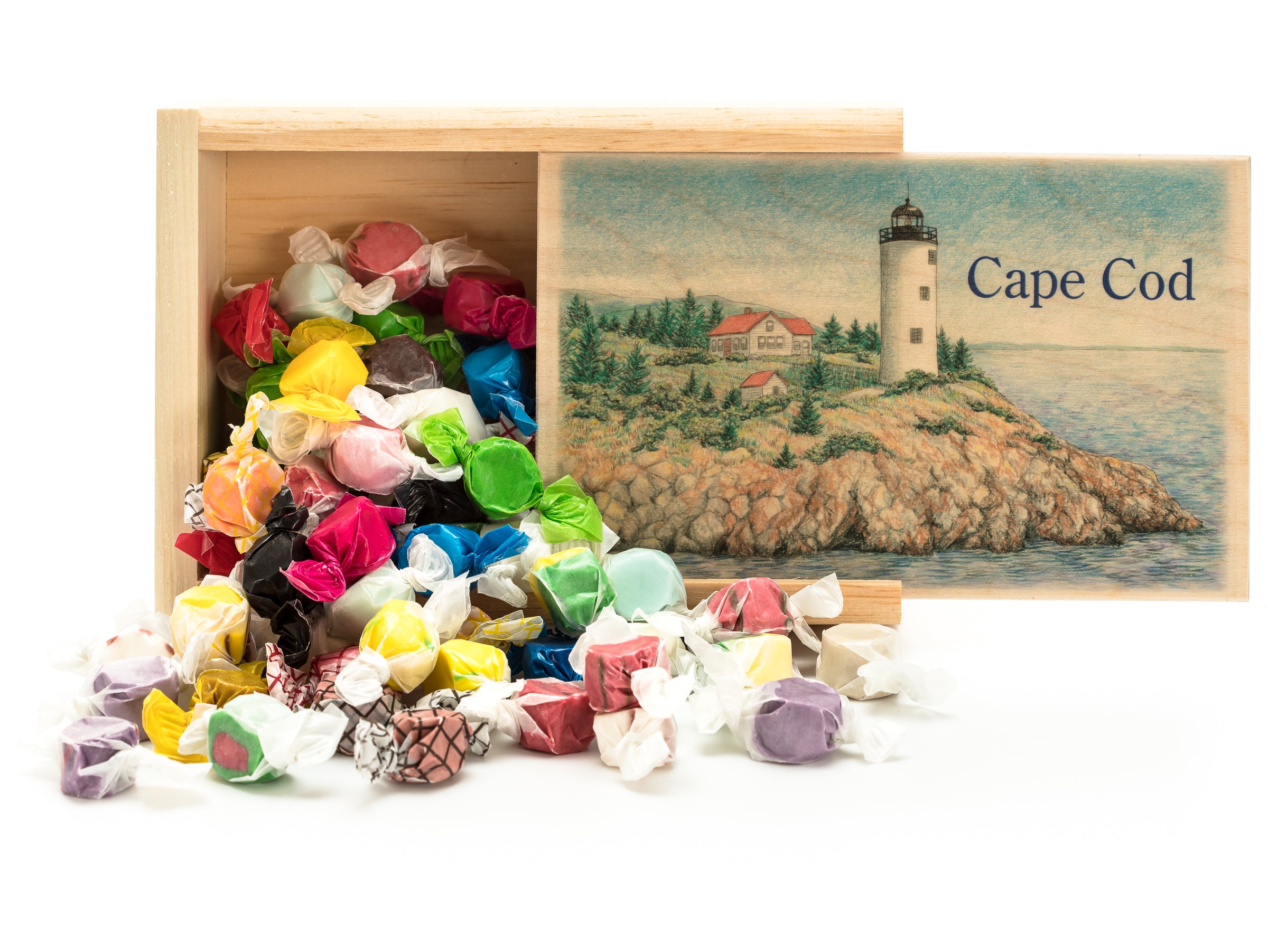 Lighthouse Wooden Slider box with Signature Taffy | Cabot's Candy
